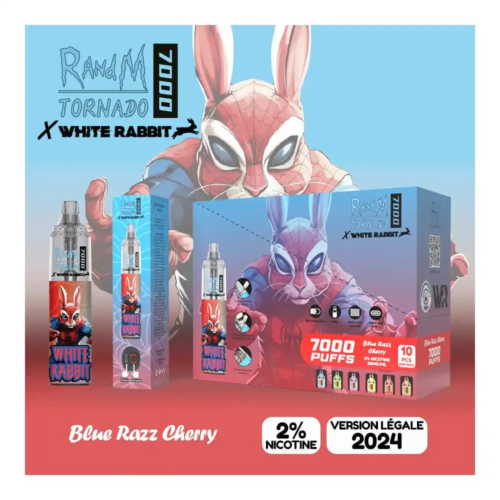 White Rabbit Tornado 7000 Blue Razz Cherry | Puff rechargeable CBD