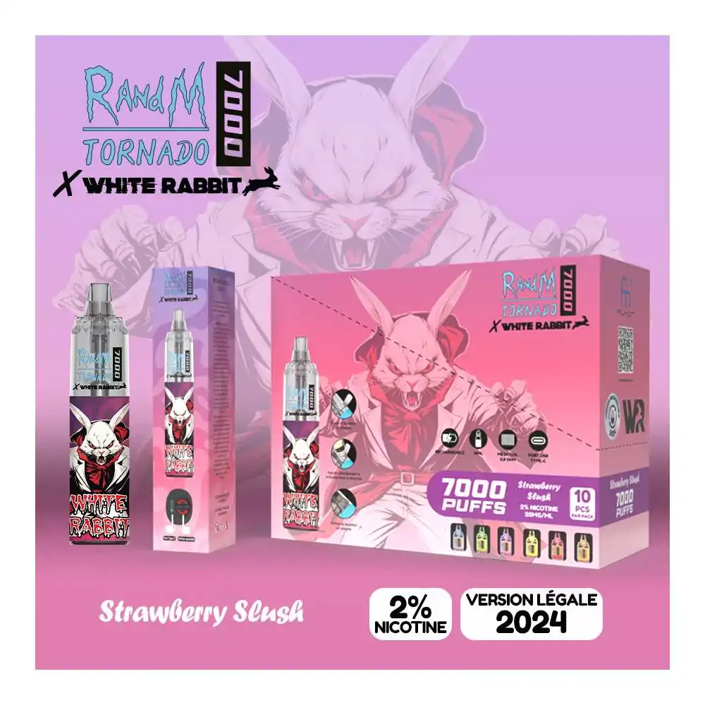 Puff Tornado 7000 White Rabbit Strawberry Slush | Rechargeable & Lumineux