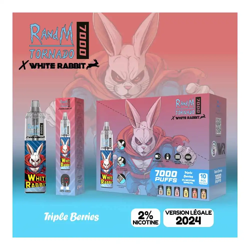 Puff Tornado 7000 Triple berries | White Rabbit x RandM | Rechargeable