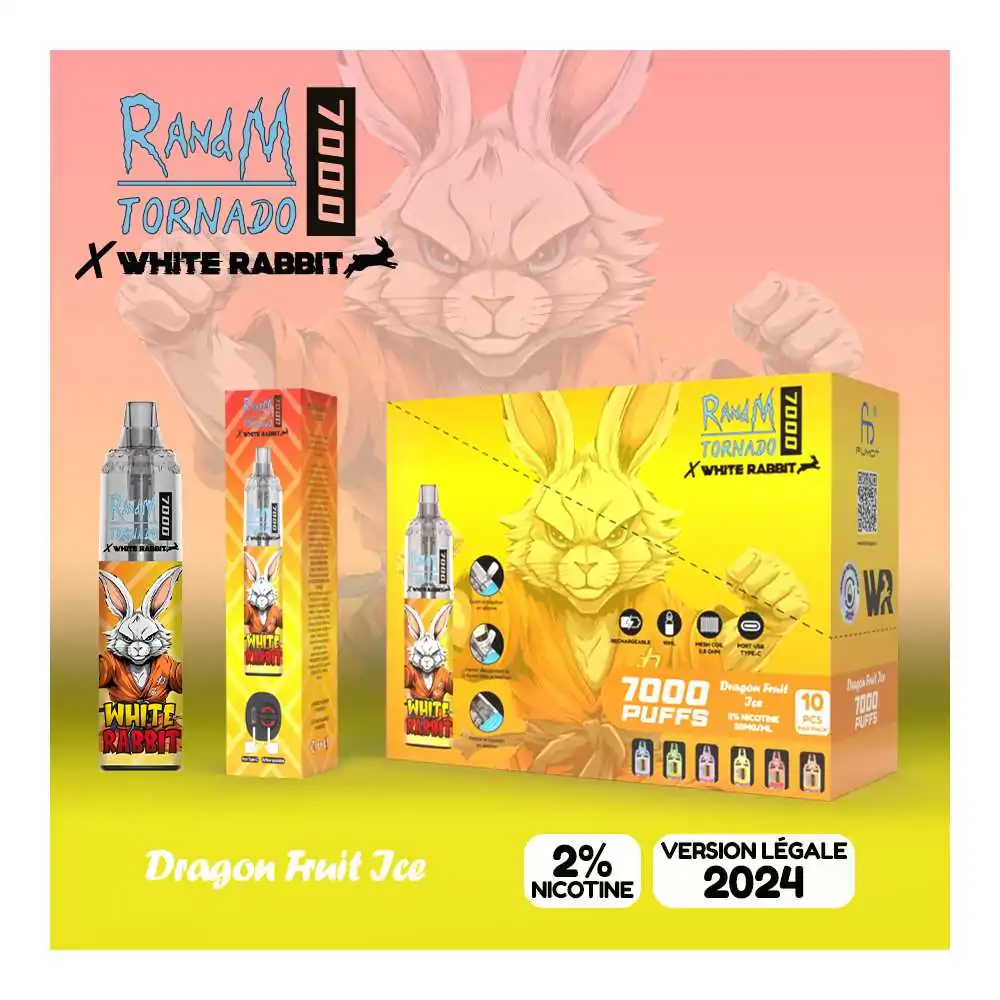 Puff Tornado 7000 Dragon Fruit Ice White Rabbit | E-cigarette rechargeable