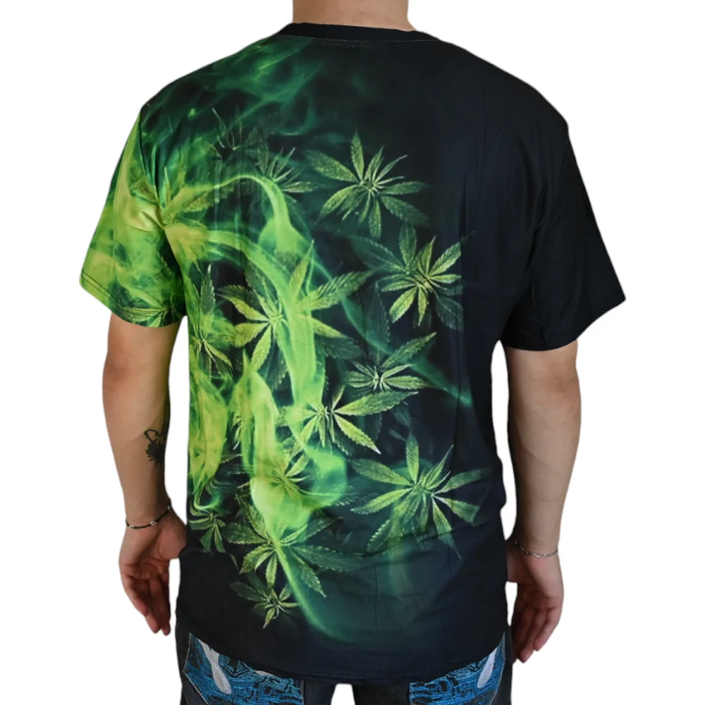 T-shirt Cannabis Smoky Green - Design Unique Feuilles de Marijuana